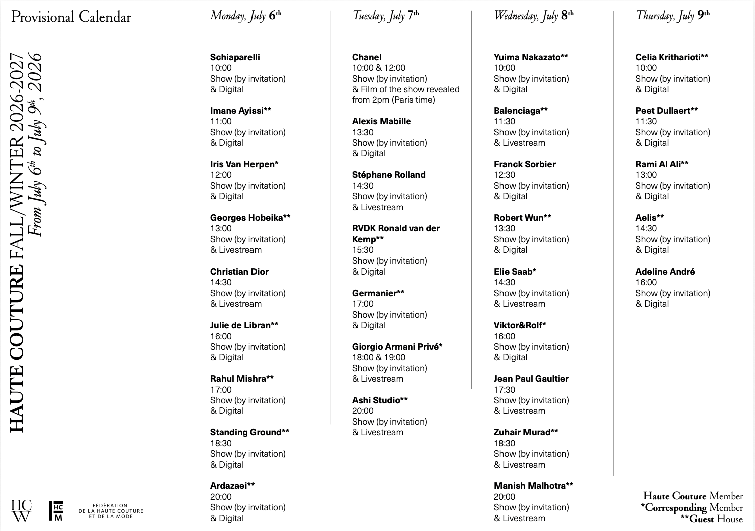 See the Paris Haute Couture Week Fall 2026 Provisional Calendar ...