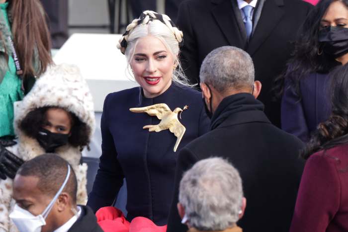 Behold: Lady Gaga's Custom Schiaparelli Golden Inauguration Dove ...