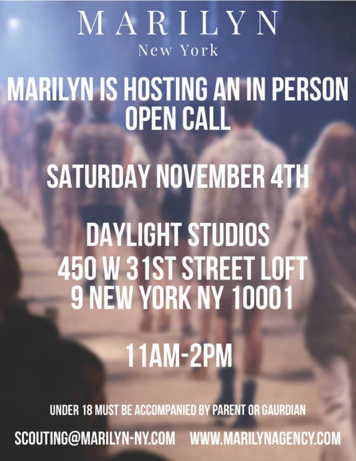 Marilyn New York Model Open Call - Nov. 4th - NYC - Fashionista