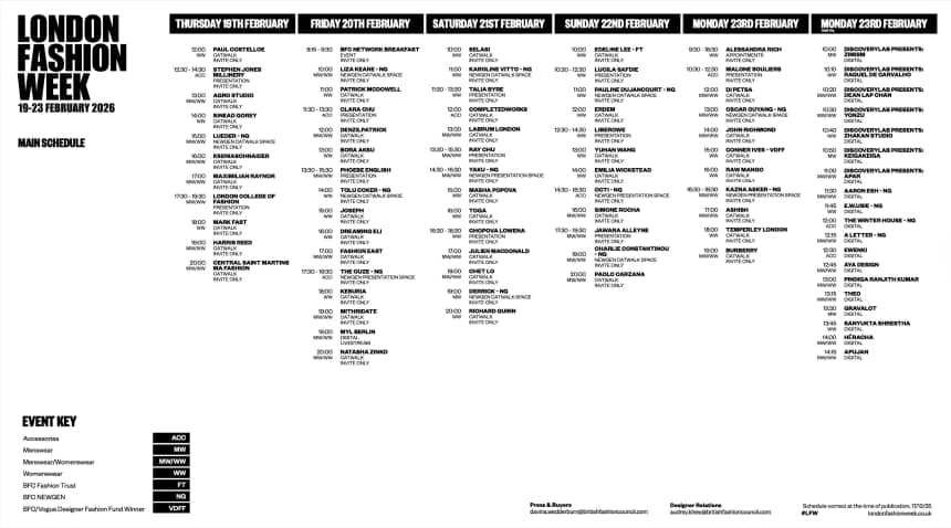 Here's the Official Fall 2026 London Fashion Week Schedule - Fashionista