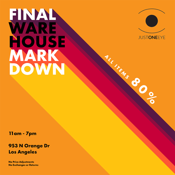 Just One Eye's Summer Warehouse Sale, Starts July 19th - August 10th ...