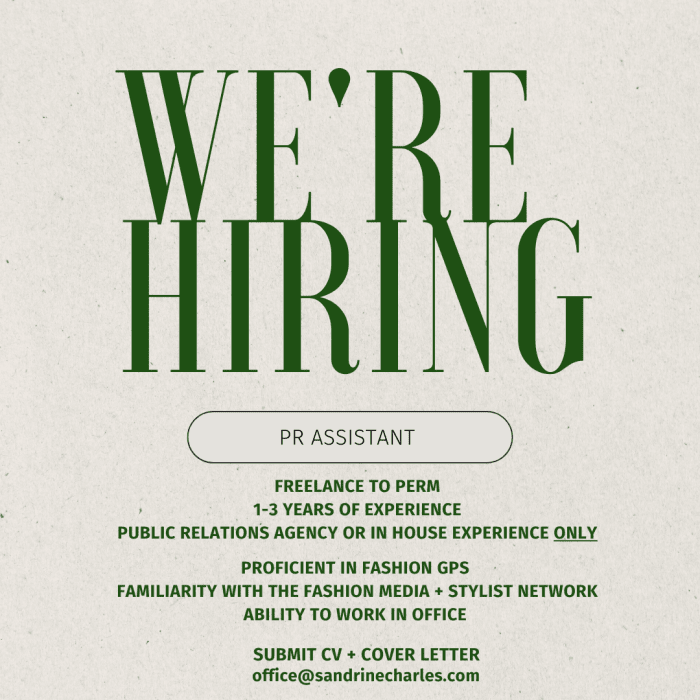 Sandrine Charles Is Hiring A PR Assistant In New York, NY - Fashionista