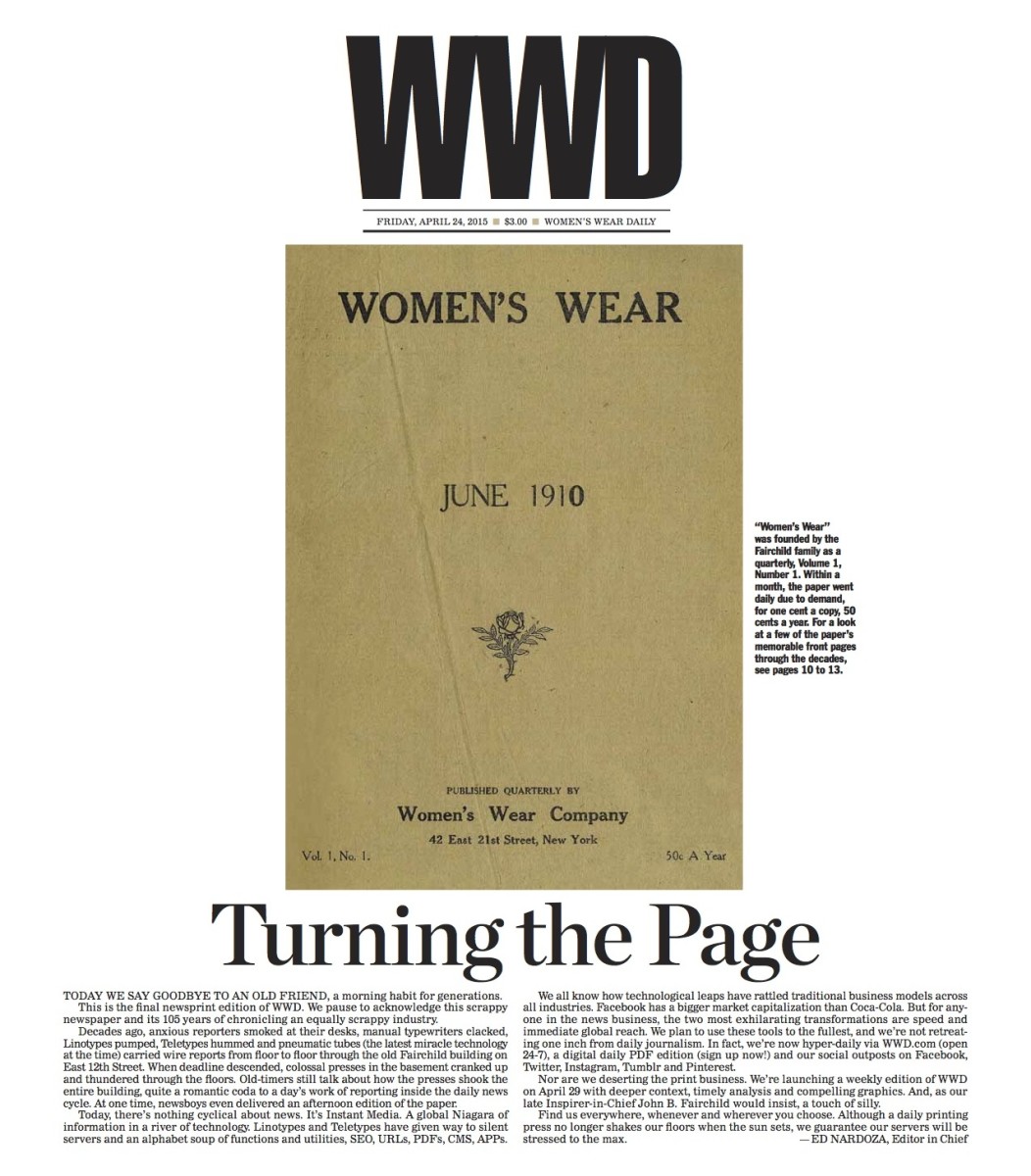 'WWD' Prints Final Daily Edition - Fashionista