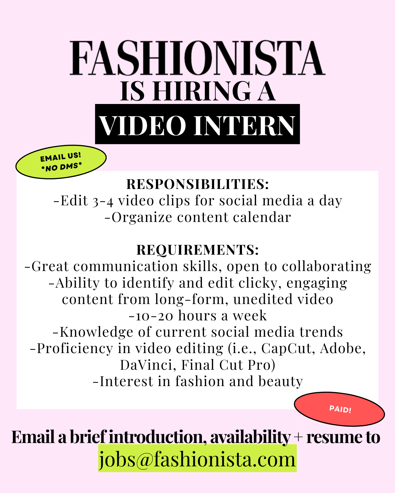 Fashionista Is Hiring a Part-Time Video Intern - Fashionista